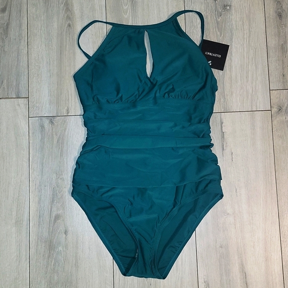Ellen Tracy | Swim | 223 Ellen Tracy Womens Emerald Green High Neck Key ...
